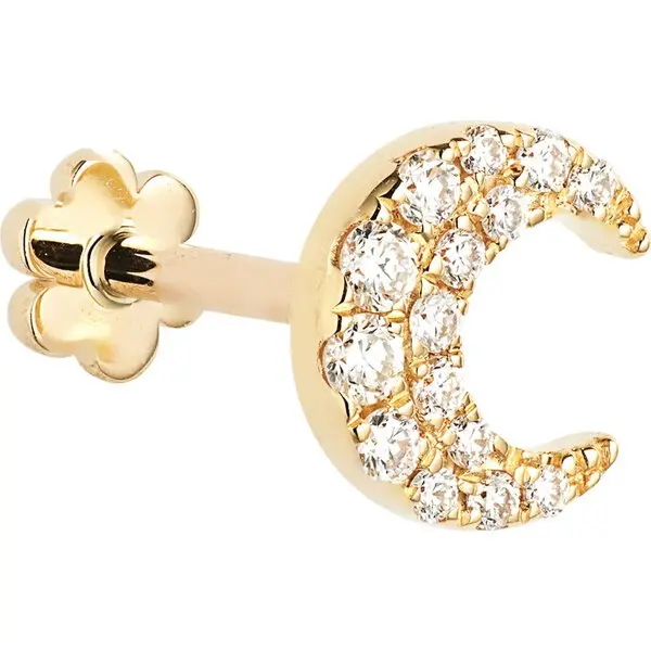 MARIA TASH Diamond Moon Threaded Stud Earring - Yellow Gold