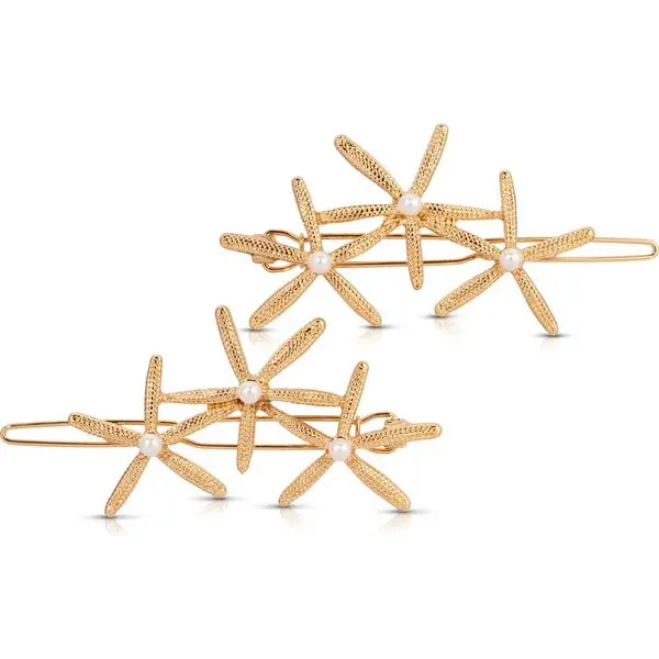Ettika Triple Starfish Barrettes Set Of 2 - Gold