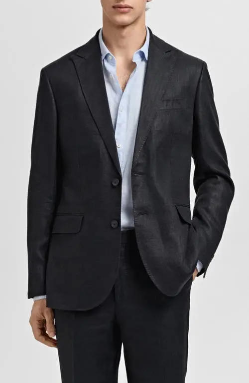 Mango Slim Fit Linen Sport Coat - Black