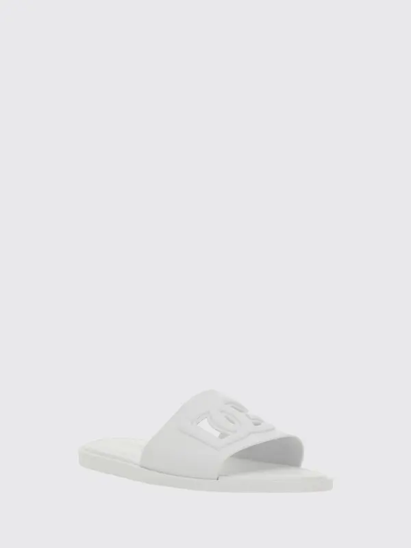 Dolce & Gabbana Rubber Slides With Carved Dg Monogram - White