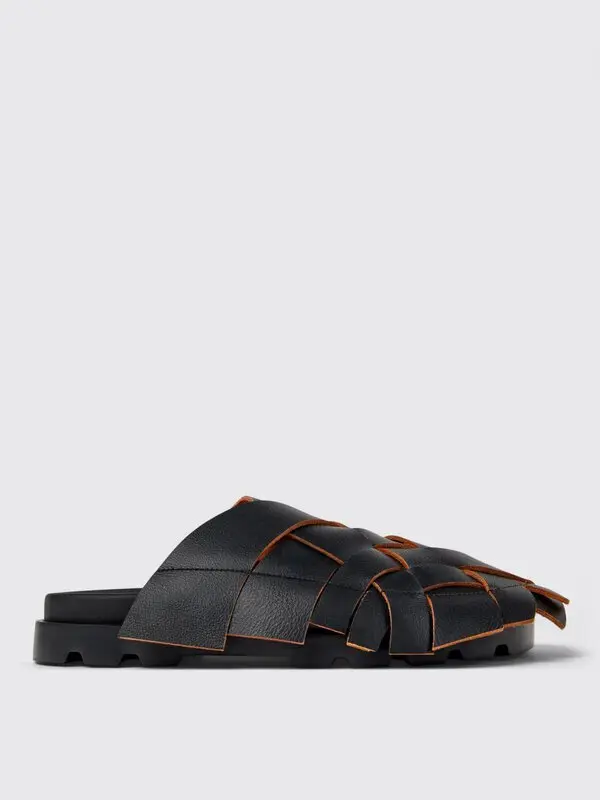 Camper Woven Leather Slides - Black