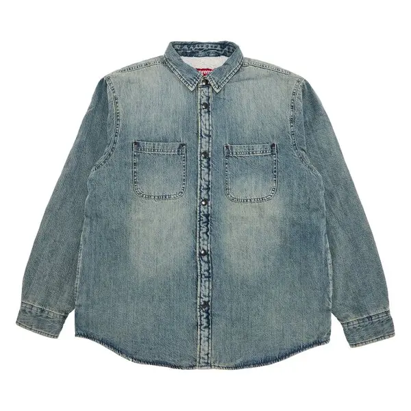 Supreme Faux Shearling Lined Work Shirt 'washed Indigo Denim - Blue