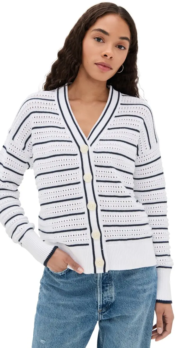 Varley Antonia Relaxed Cardigan - White/blue Nights