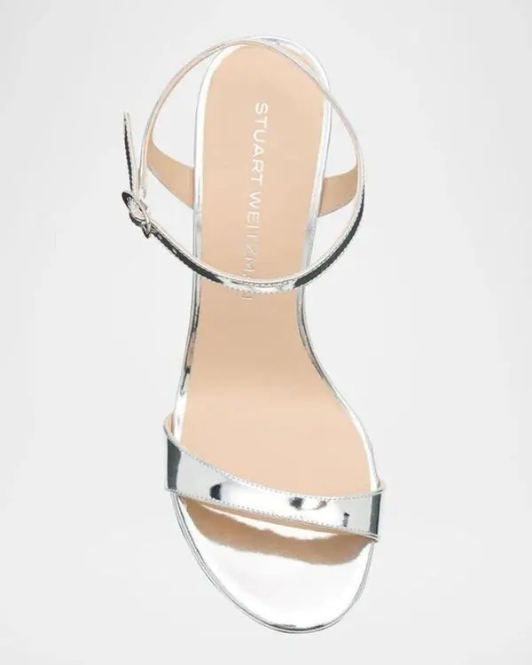 STUART WEITZMAN Babette Metallic Ankle-strap Sandals - Silver