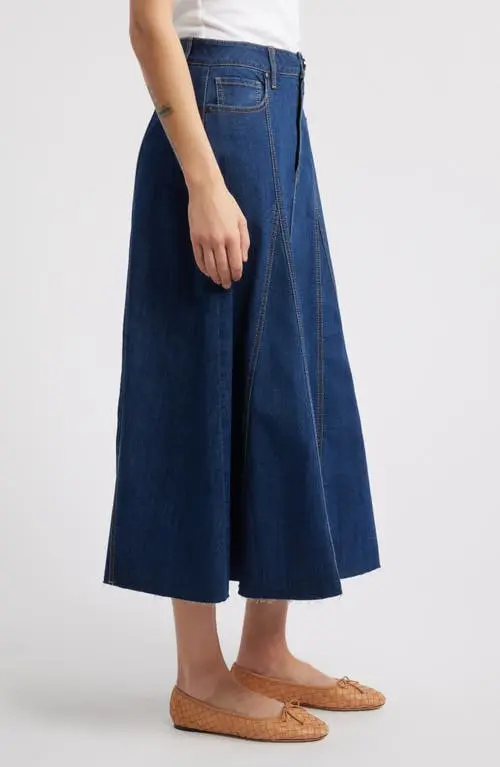 1822 Denim Raw Hem Denim A-line Midi Skirt