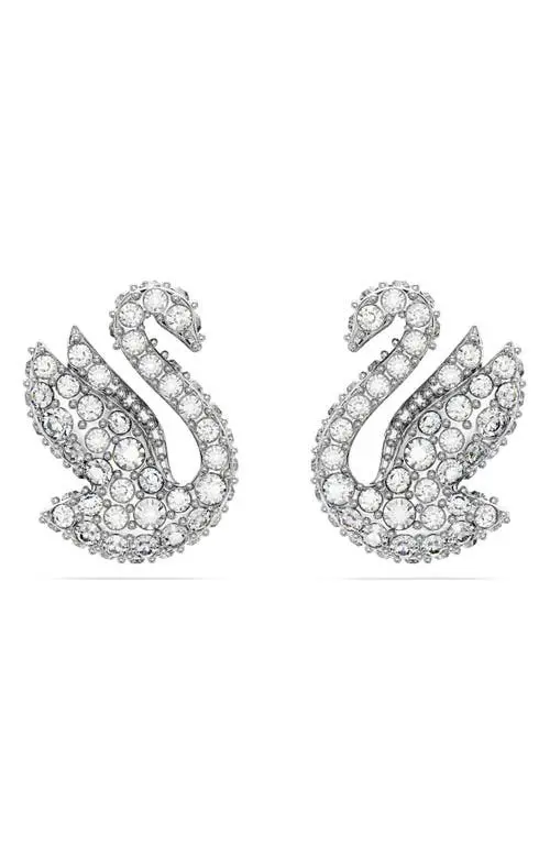 SWAROVSKI Swan Stud Earrings - White/ Silver