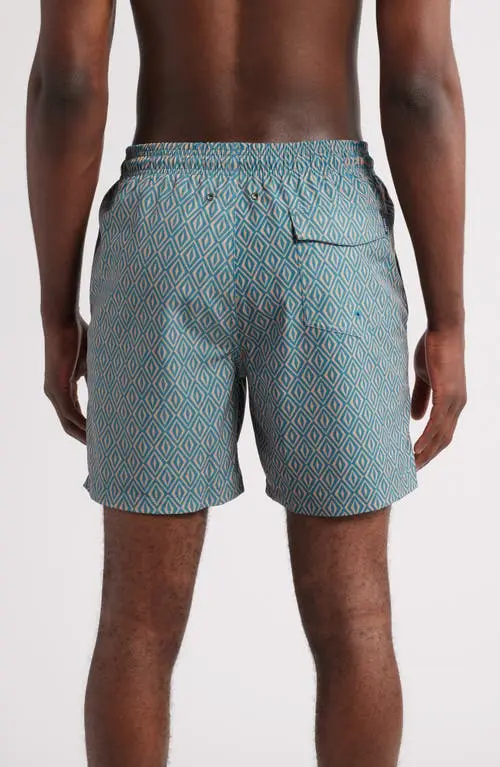 Stone Rose Retro Geometric Print Swim Trunks
