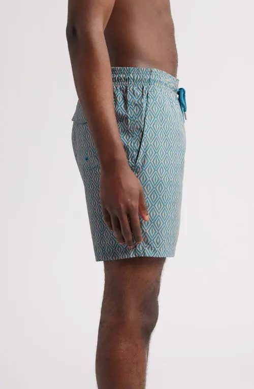 Stone Rose Retro Geometric Print Swim Trunks