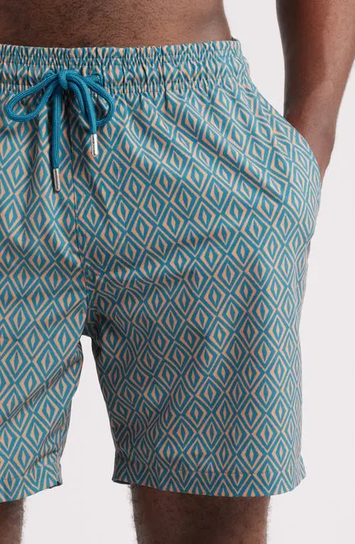 Stone Rose Retro Geometric Print Swim Trunks