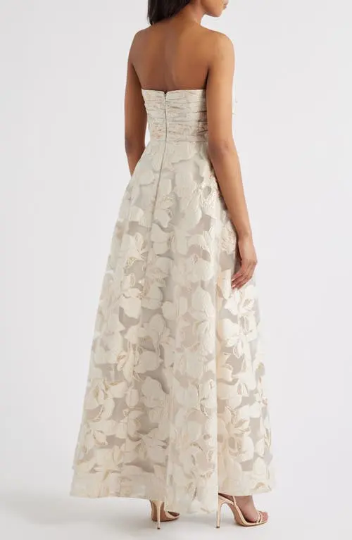 Tahari Asl Metallic Floral Jacquard Strapless Gown - Pearl | Editorialist