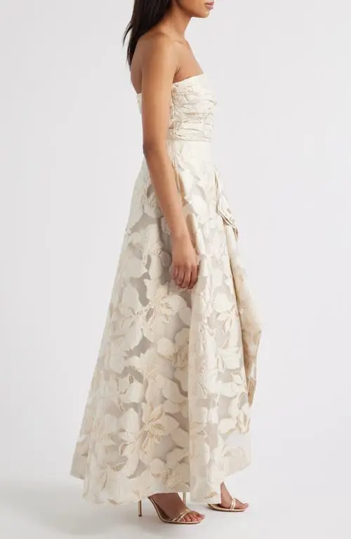 Tahari Asl Metallic Floral Jacquard Strapless Gown - Pearl | Editorialist