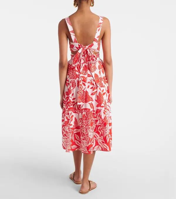 Poupette St Barth Coco Floral Cotton Midi Dress - Red