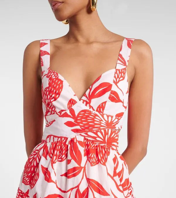Poupette St Barth Coco Floral Cotton Midi Dress - Red