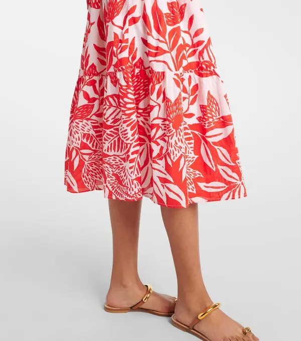 Poupette St Barth Coco Floral Cotton Midi Dress - Red