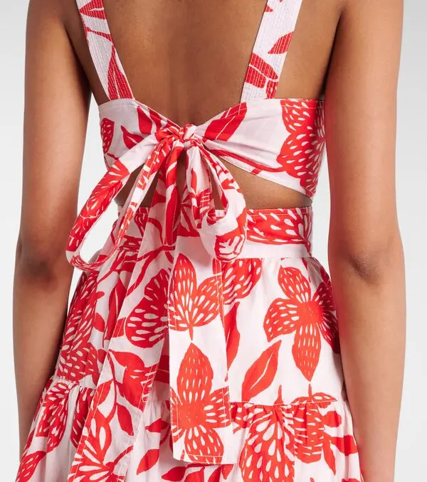 Poupette St Barth Coco Floral Cotton Midi Dress - Red
