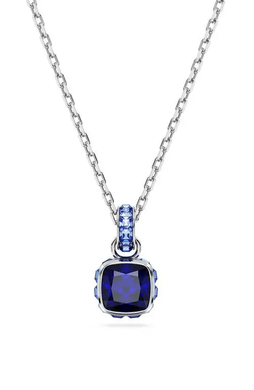 SWAROVSKI Square Cut Crystal Pendant Necklace - Blue/ September