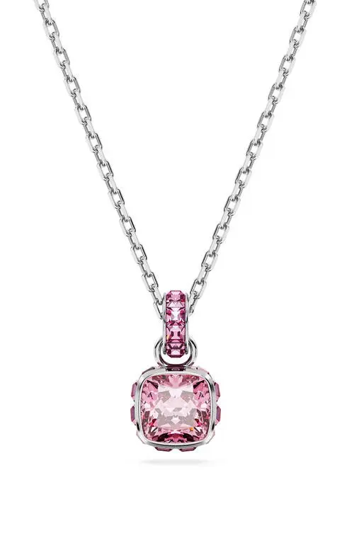 SWAROVSKI Square Cut Crystal Pendant Necklace - Pink/ October