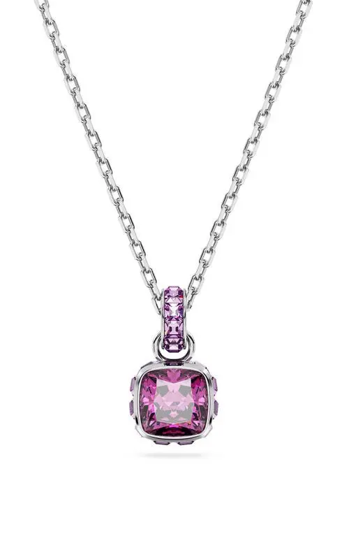 SWAROVSKI Square Cut Crystal Pendant Necklace - Purple/ February