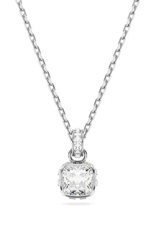SWAROVSKI Square Cut Crystal Pendant Necklace - Silver/ April