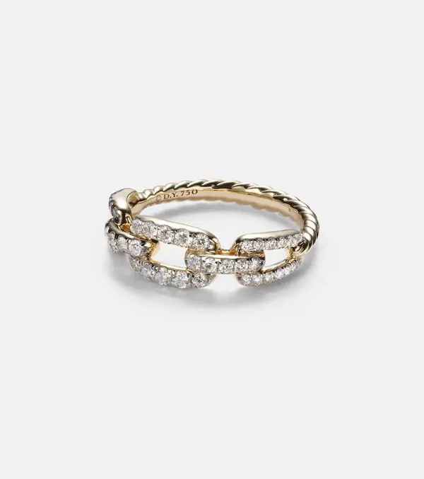 David Yurman Stax Chain Link Ring With Diamonds - Gold