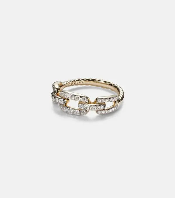 David Yurman Stax Chain Link 18kt Ring With Diamonds - Gold
