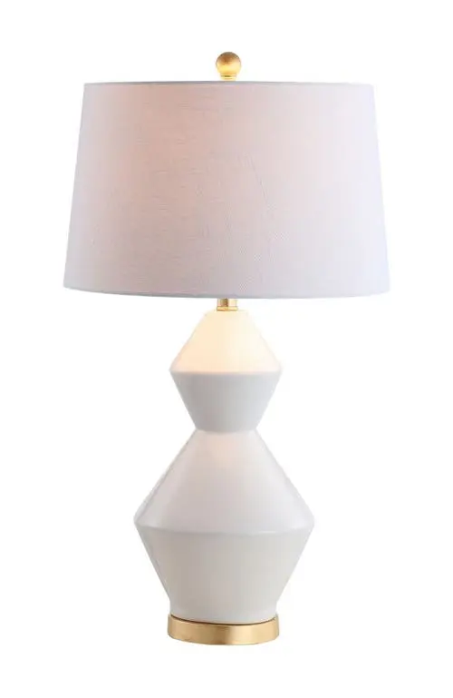 JONATHAN Y Alba 29" Geometric Ceramic/metal Led Table Lamp - White/gold Leaf