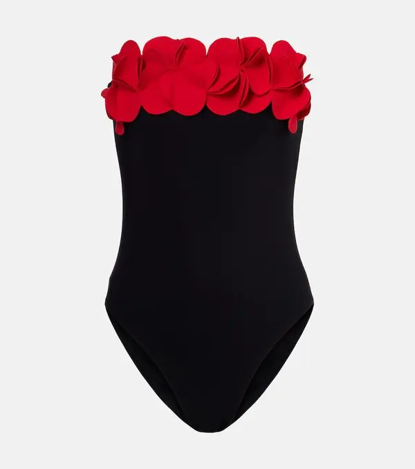 KARLA COLLETTO Floral-appliqué Strapless Swimsuit - Black