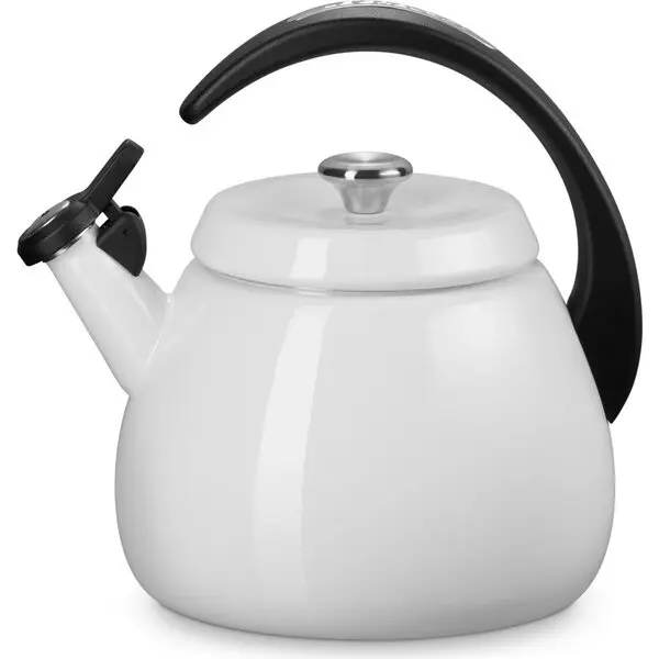 LE CREUSET 2.2-quart Enameled Stainless Steel Whistling Cloche Kettle - White