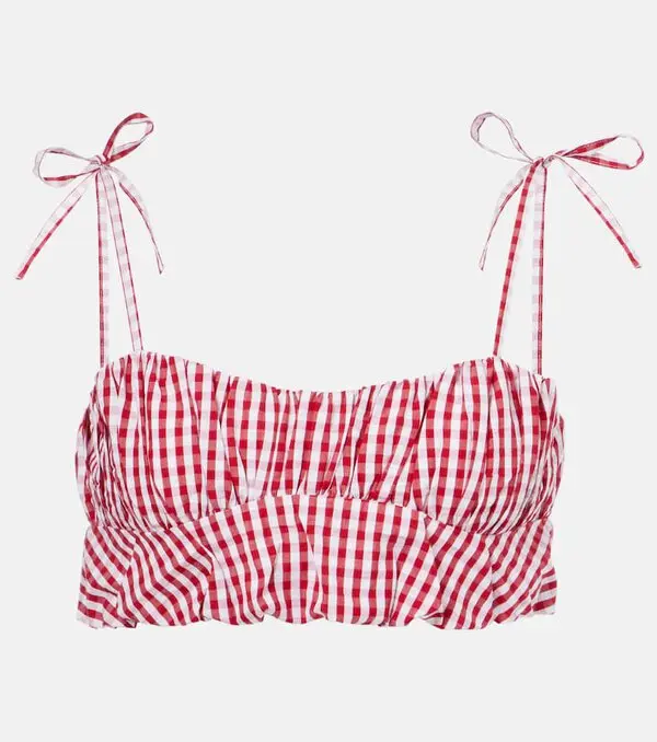 Faithfull The Brand Mira Gingham Cotton Poplin Crop Top - Red
