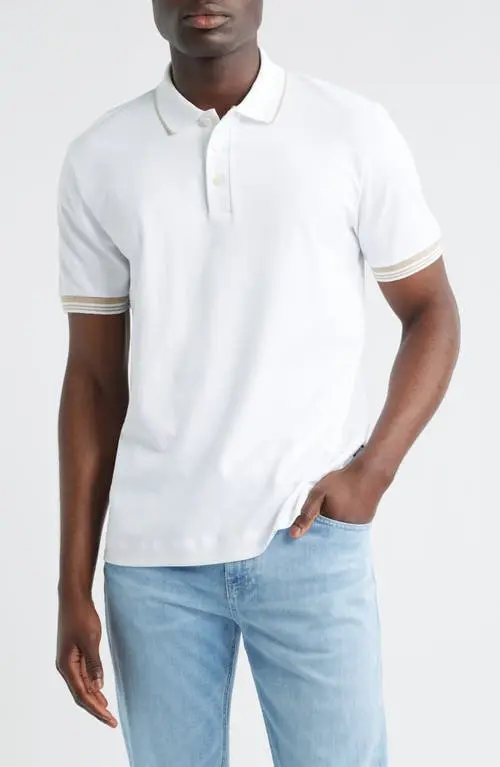 BOSS Parlay Tipped Cotton Polo - White