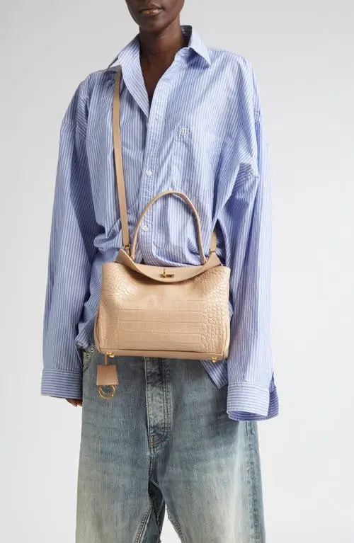Balenciaga Small Rodeo Croc Embossed Top Handle Bag - Beige