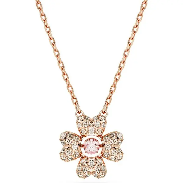 SWAROVSKI Idyllia Crystal Pavé Clover Pendant Necklace - White/ Rose Gold
