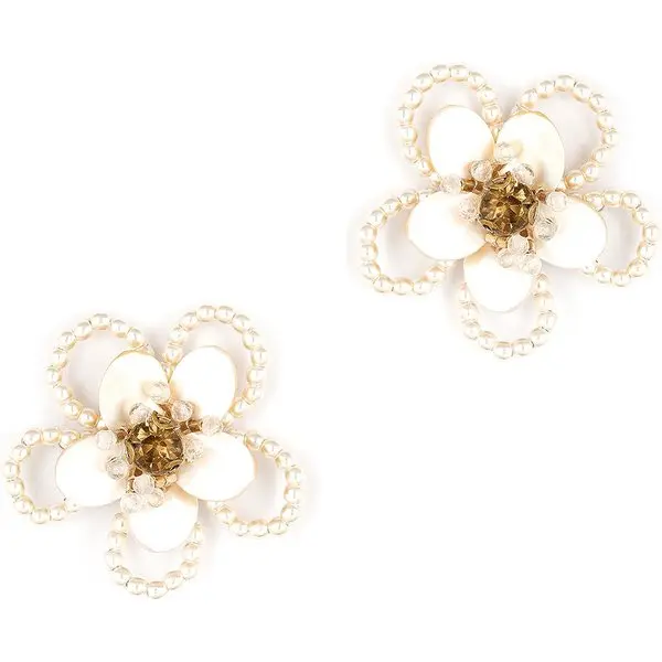 Deepa Gurnani Hattie Flower Stud Earrings - Ivory