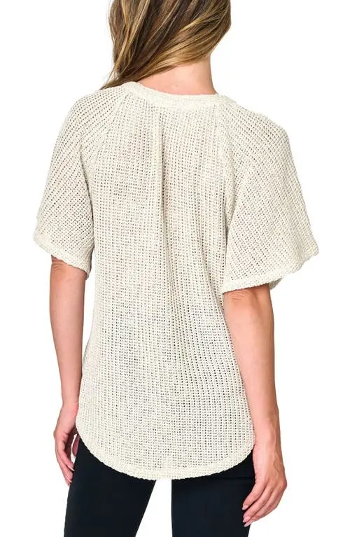 GIBSONLOOK The Jordan Open Stitch Flutter Sleeve Sweater - Natural
