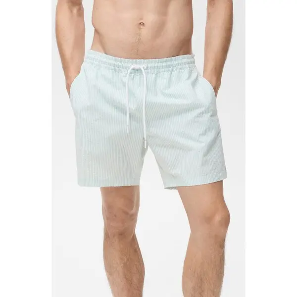 Mango Seersucker Swim Trunks - Aqua Green