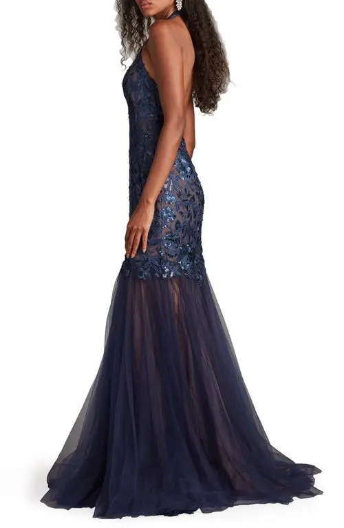 chinese dress ladies Wedtrend Women Dark Navy Mermaid Prom Dress Sparkly Sequins Ruched Spaghetti Straps Long Formal Dress with Slit, Dark Navy / US26W