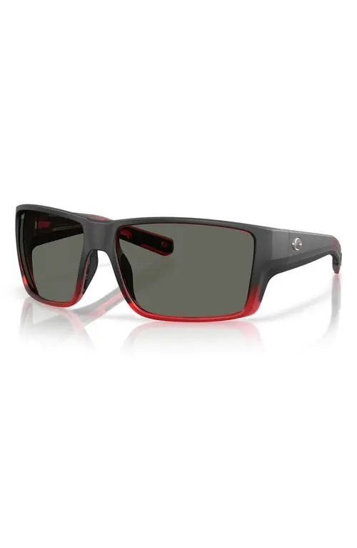 COSTA DEL MAR 63mm Polarized Oversized Rectangle Sunglasses - Red Sky/ Gray 580g