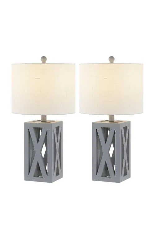 JONATHAN Y Stewart 21.5" Farmhouse Wood Led Table Lamp - Gray