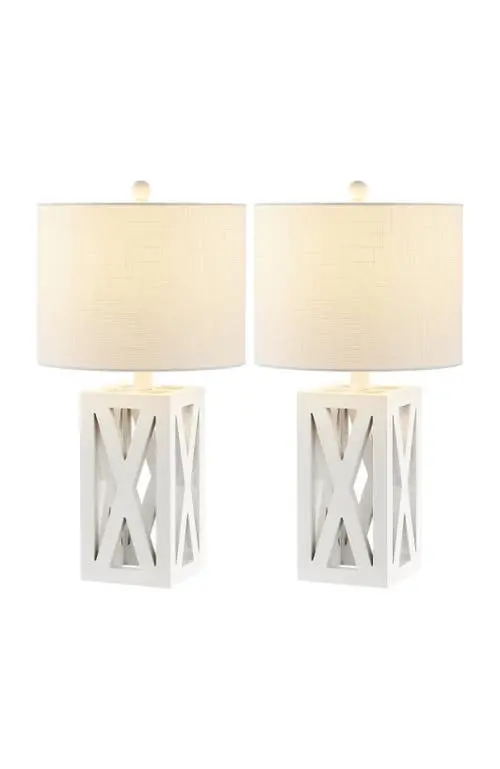JONATHAN Y Stewart 21.5" Farmhouse Wood Led Table Lamp - White