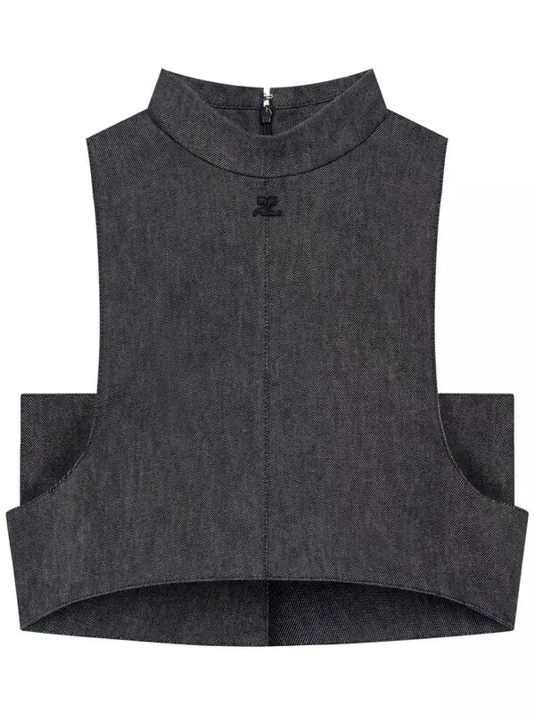 COURREGES Mock-neck Denim Top