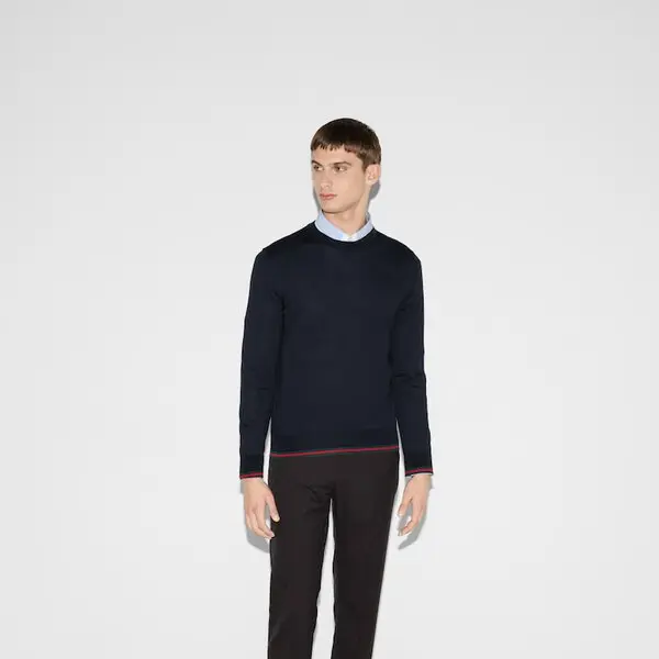 Gucci Wool Knit Sweater With Web - Blue