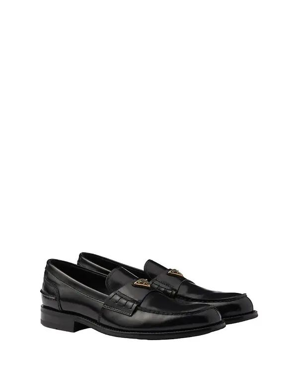 Prada Brushed Leather Loafers - Black