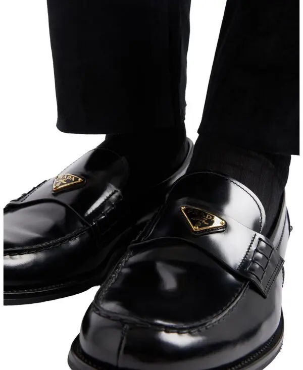 Prada Brushed Leather Loafers - Black