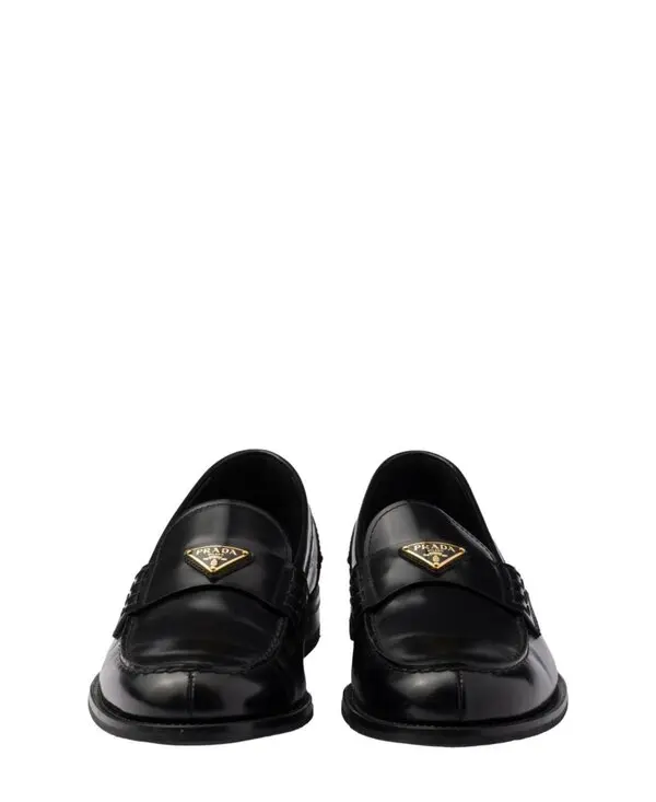Prada Brushed Leather Loafers - Black