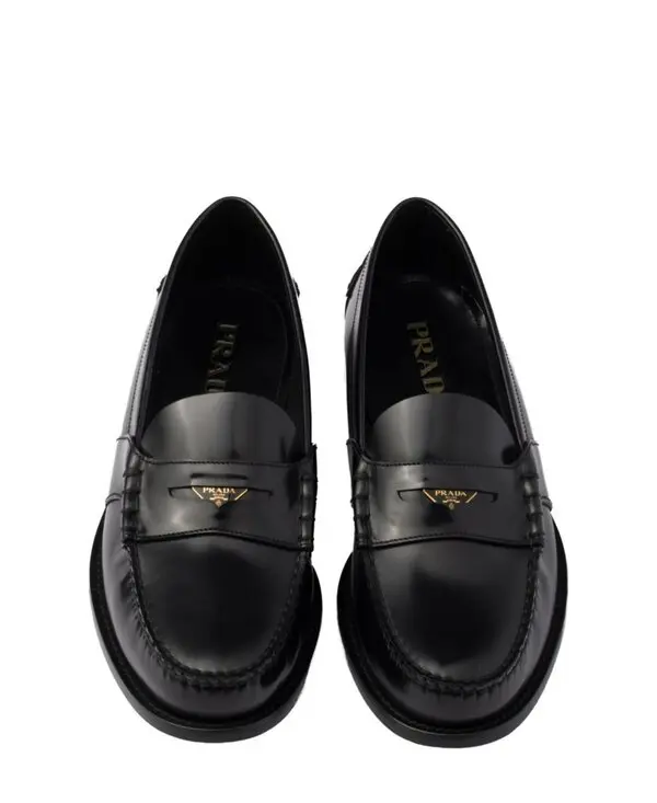 Prada Brushed Leather Loafers - Black