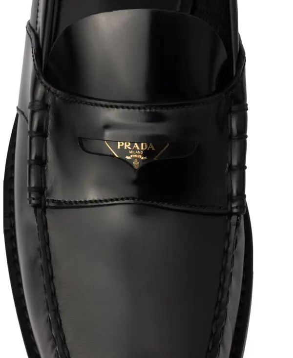Prada Brushed Leather Loafers - Black