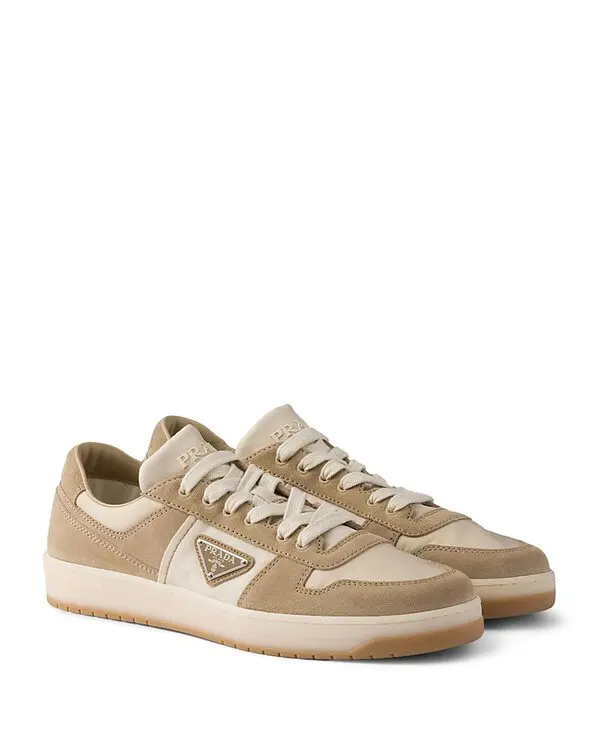 Prada Downtown Re-nylon And Suede Sneakers - Desert