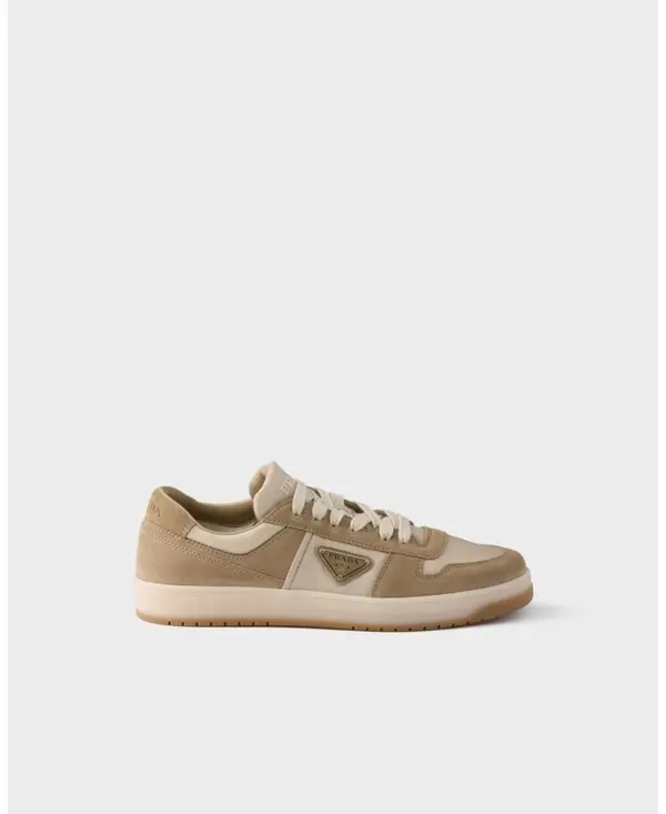 Prada Downtown Re-nylon And Suede Sneakers - Desert