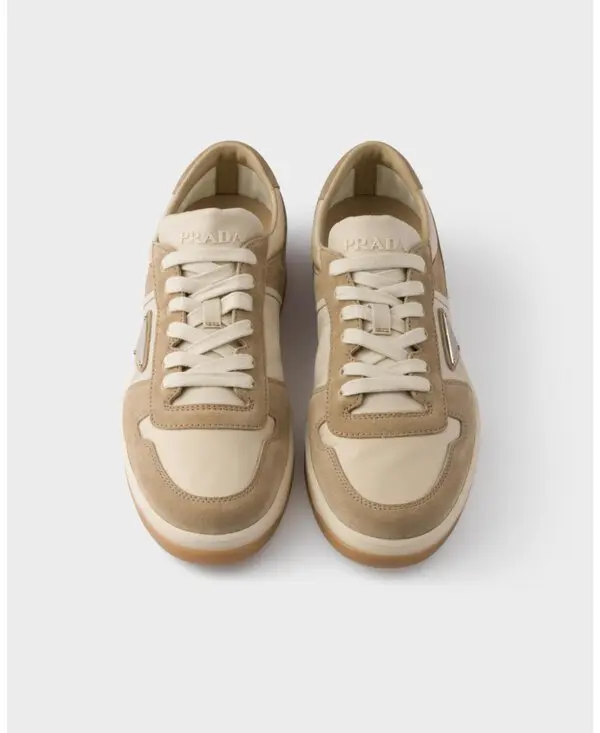 Prada Downtown Re-nylon And Suede Sneakers - Desert
