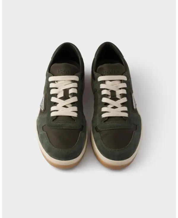 Prada Downtown Re-nylon And Suede Sneakers - Green